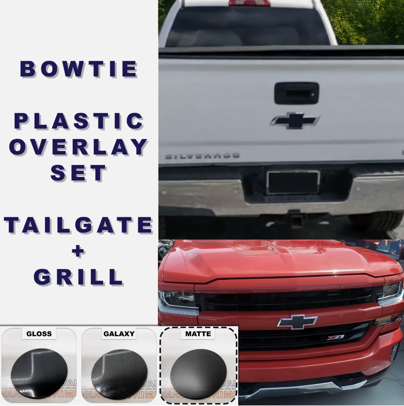 Gloss Black BowTie Grill + Tailgate Plastic Overlay 14-18 Silverado NO ...